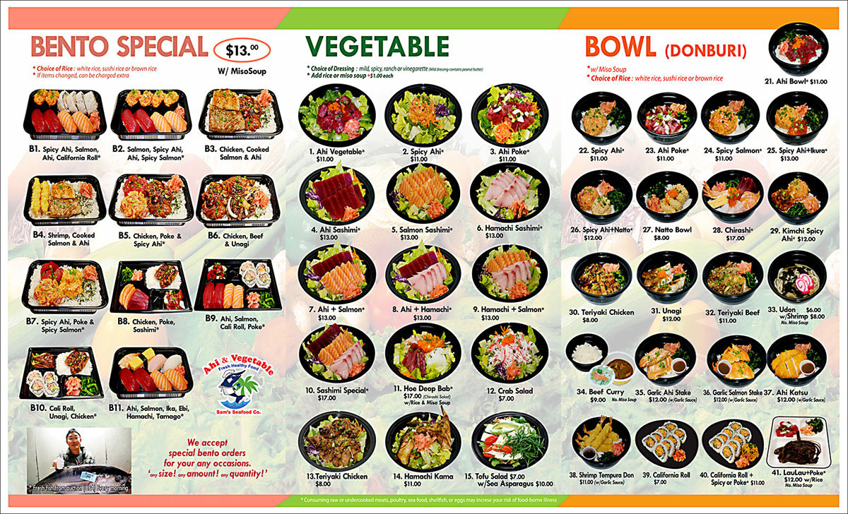 Ahi and Vegetable menu in Honolulu, Hawaii, USA