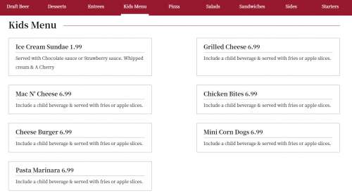 Joe Kool's Brighton menu in Brighton, Michigan, USA