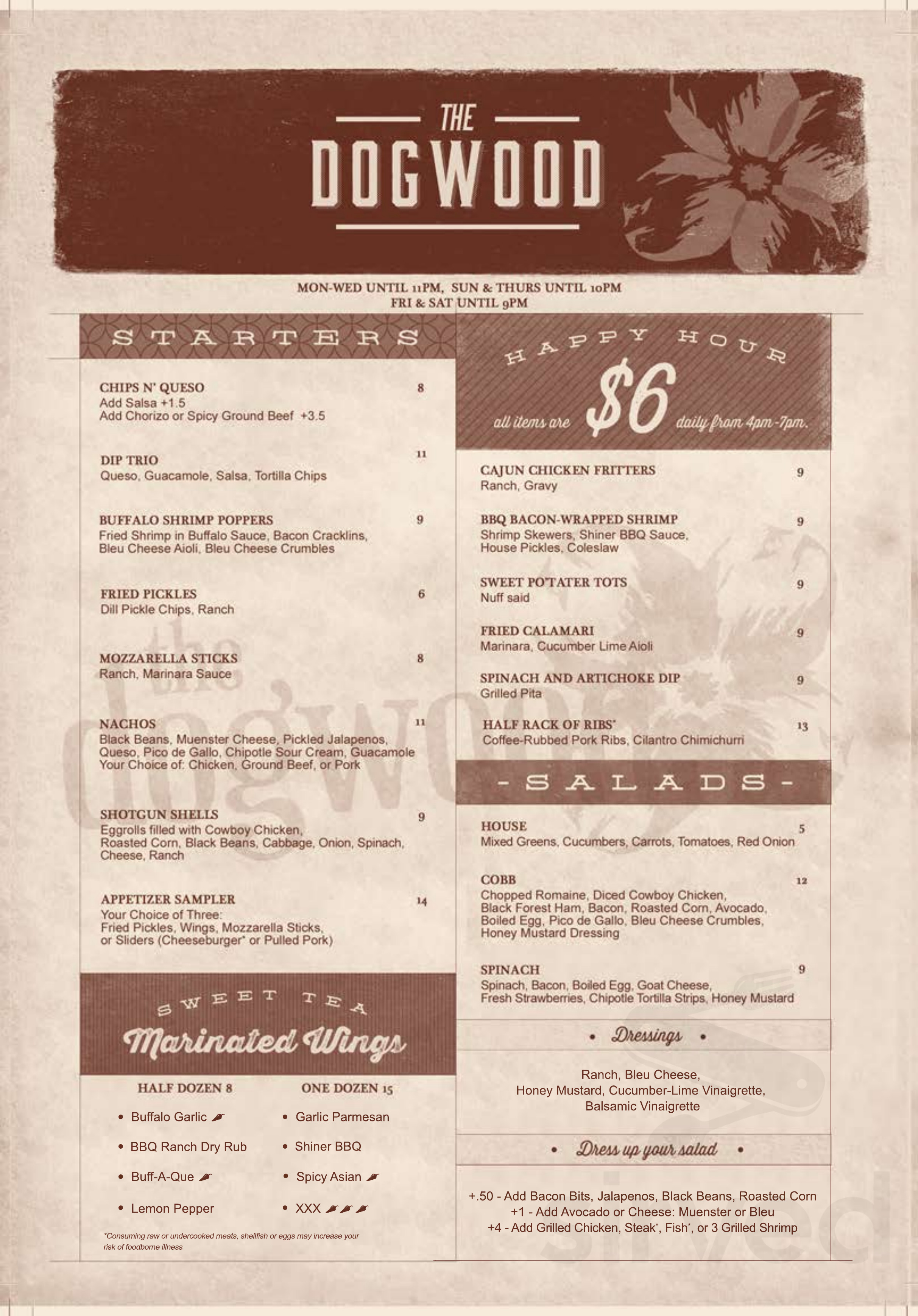 The Dogwood menu in Houston, Texas, USA