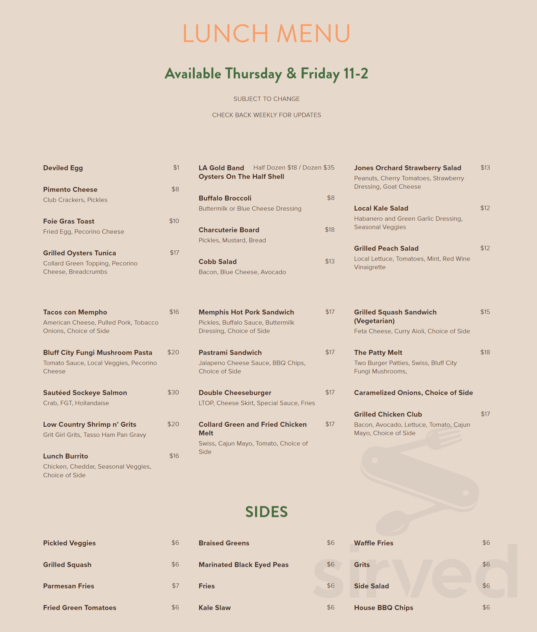 Magnolia & May menu in Memphis, Tennessee, USA