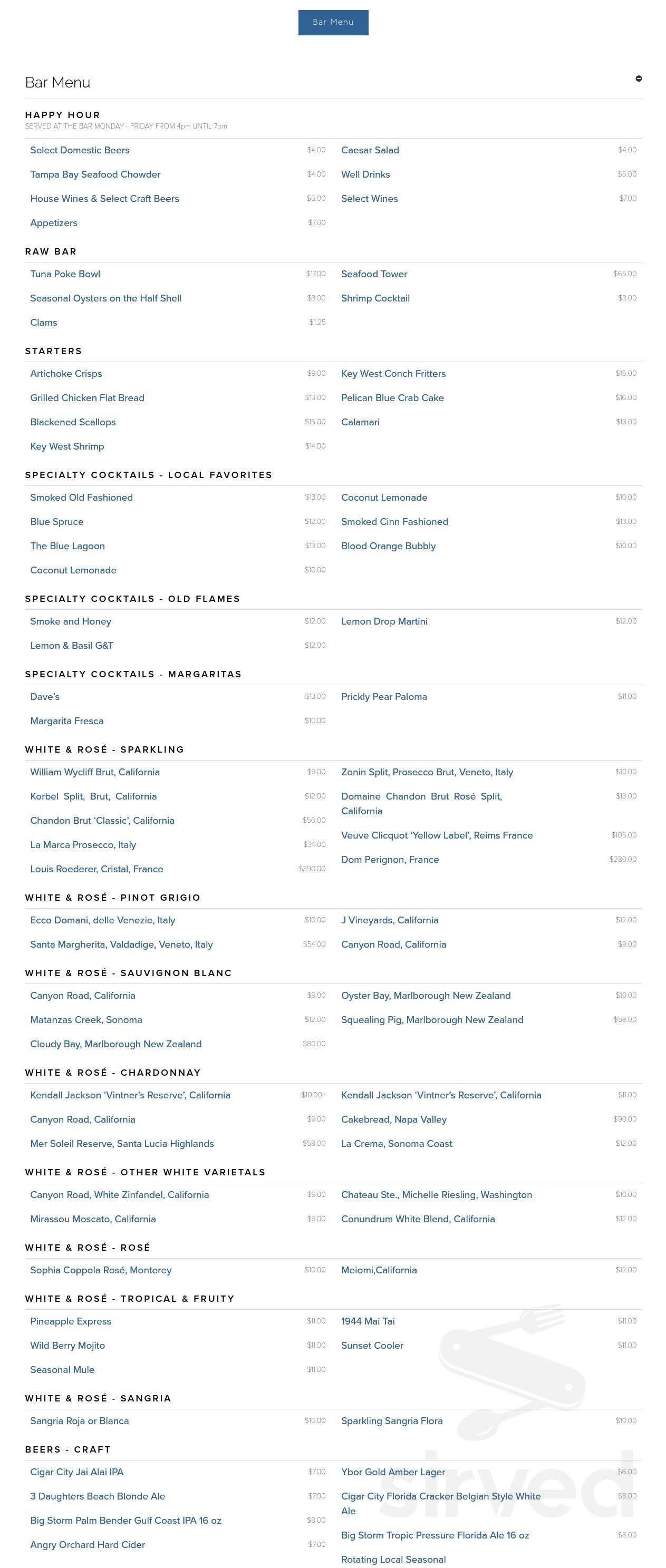 Menu for Rusty Pelican - Miami in Key Biscayne, FL | Sirved