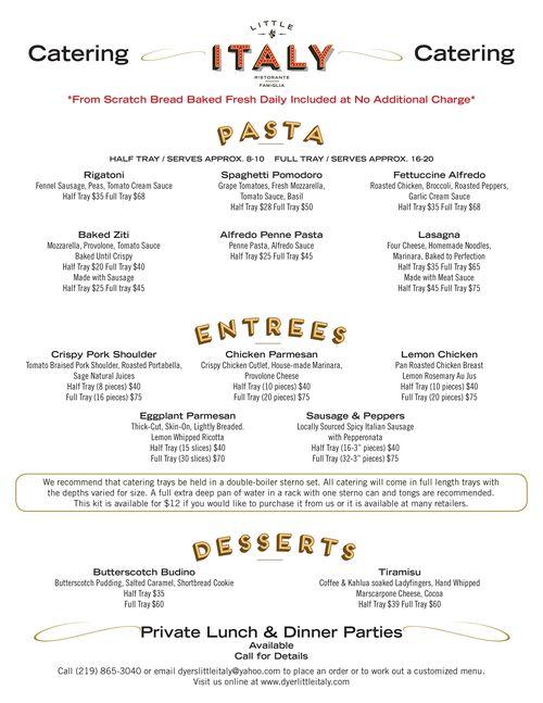 Little Italy menu in Dyer, Indiana, USA