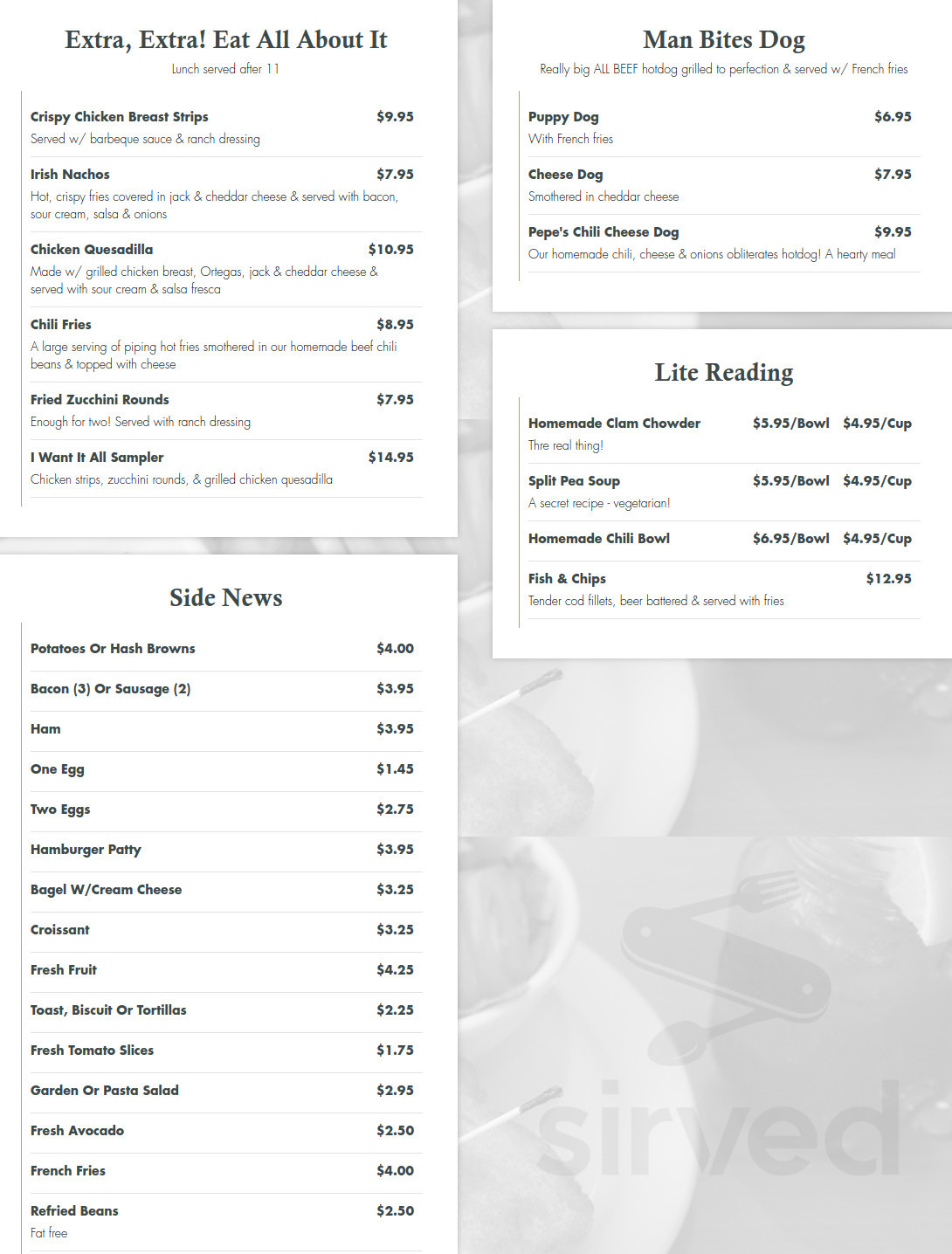 Daily News Cafe menu in Carlsbad, California, USA