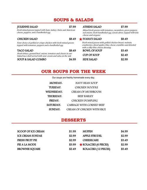 Ivana's Cafe menu in Plano, Illinois, USA