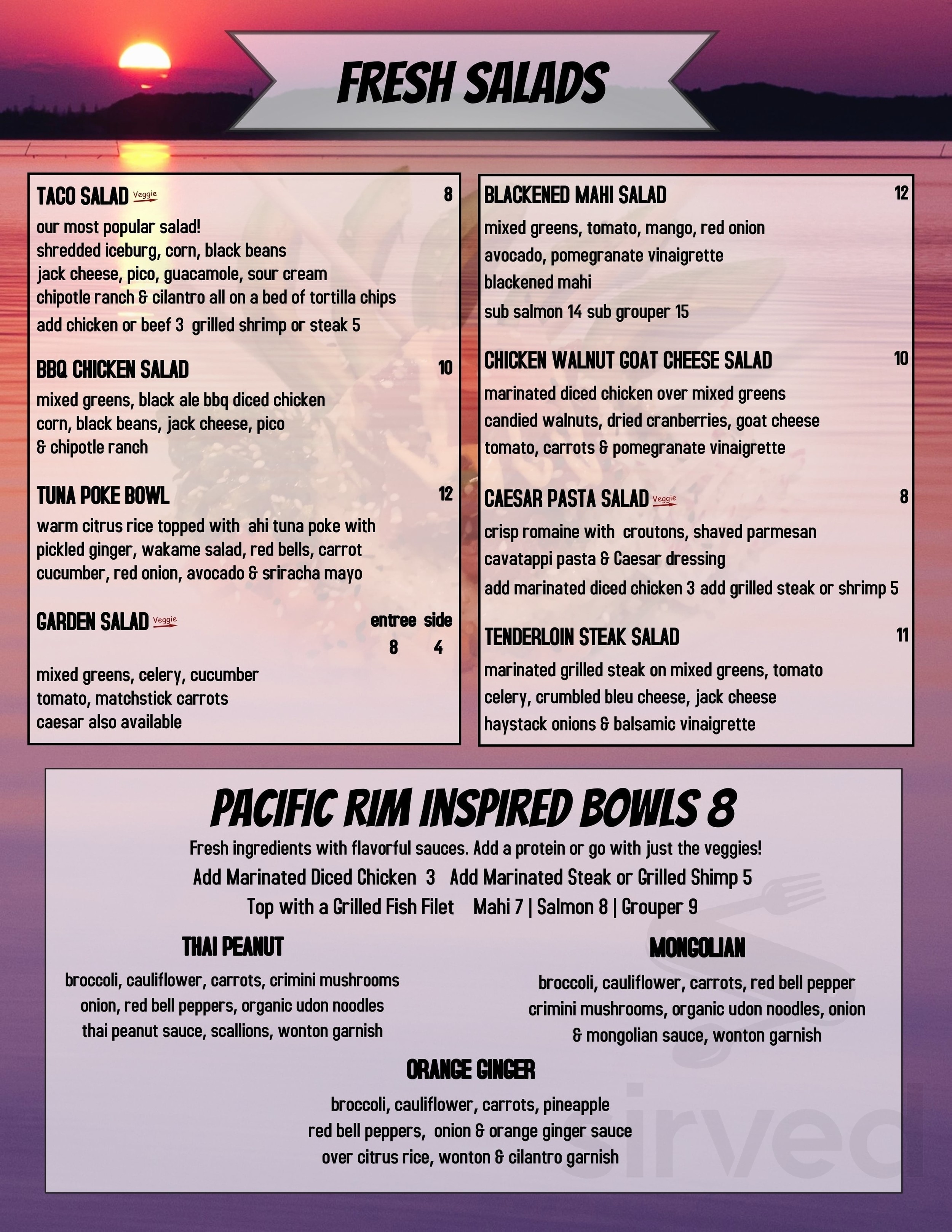 Surf Shack Coastal Kitchen menu in Tampa, Florida, USA
