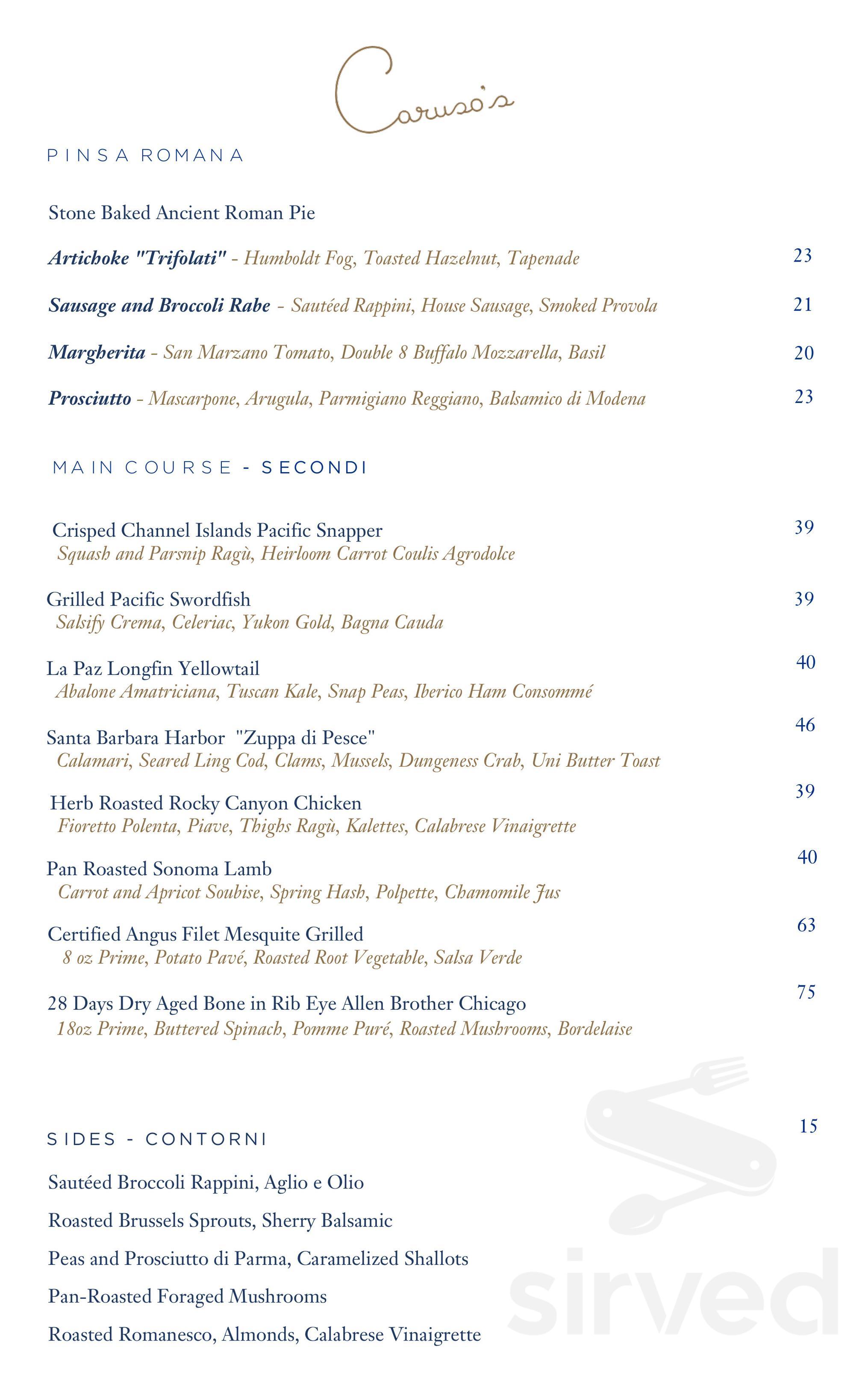Caruso's menu in Montecito, California, USA