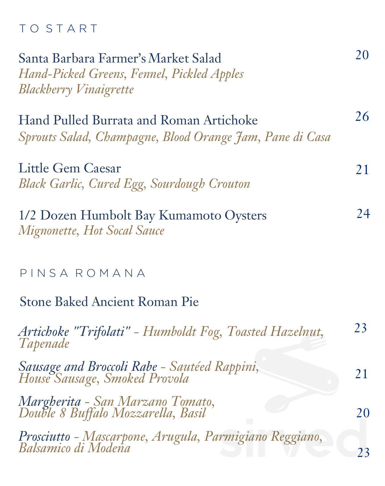 Caruso's menu in Montecito, California, USA