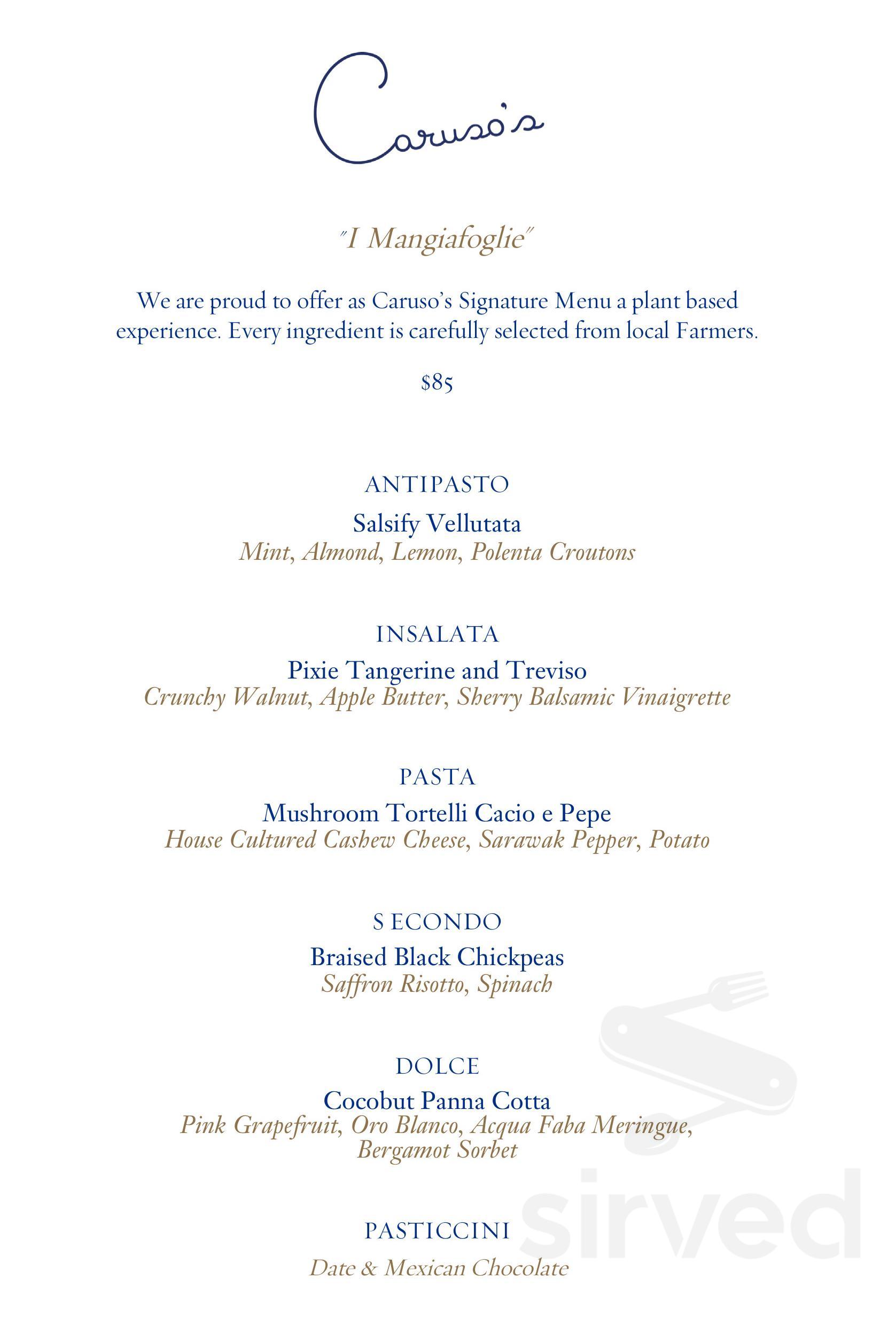 Caruso's menu in Montecito, California, USA