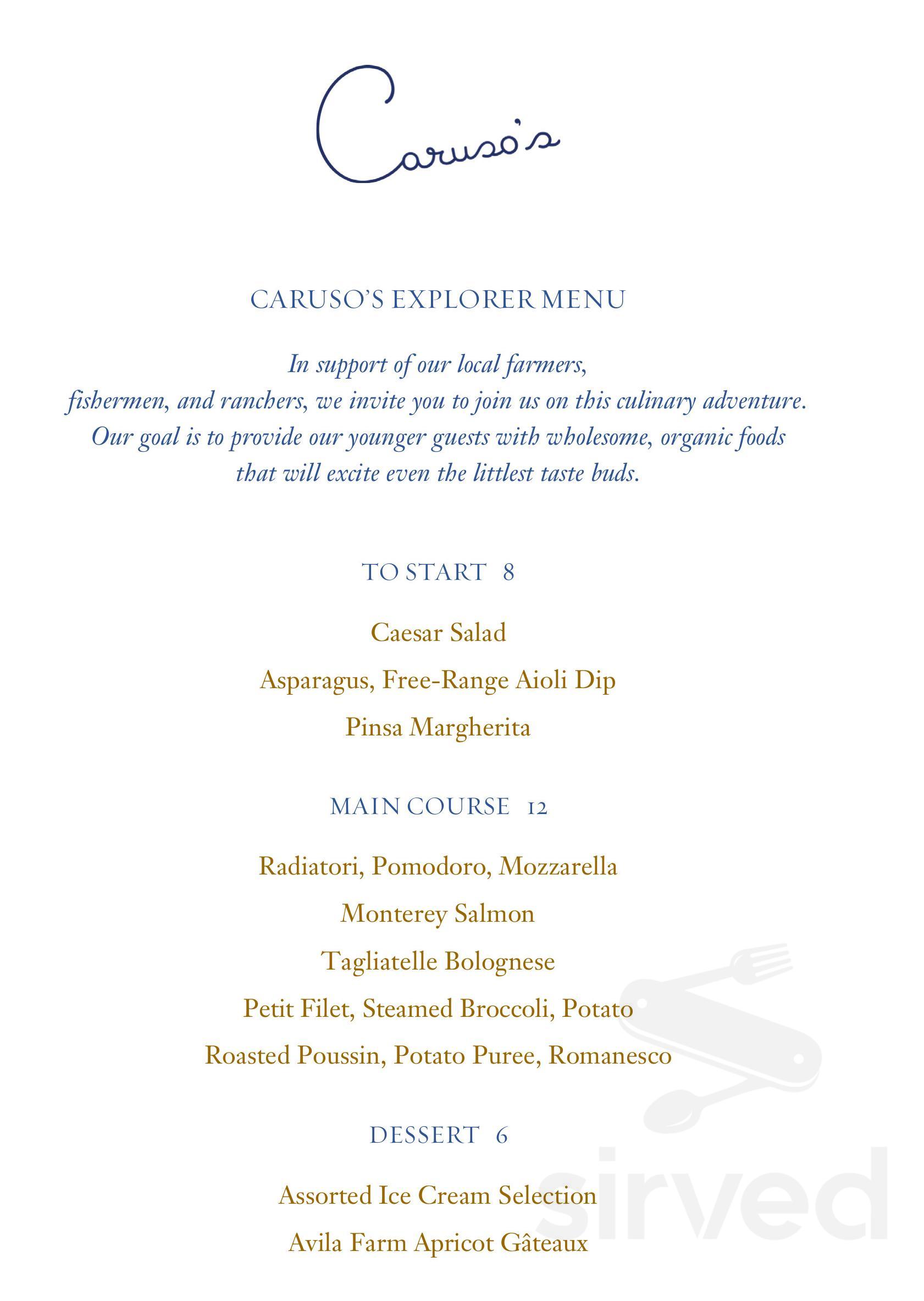 Caruso's menu in Montecito, California, USA