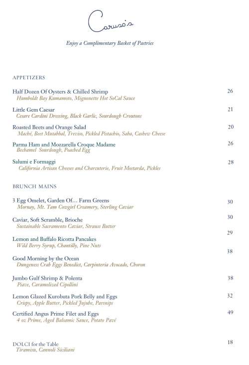 Caruso's menu in Montecito, California, USA