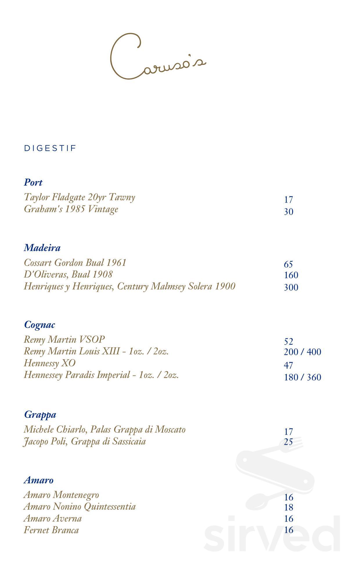 Caruso's menu in Montecito, California, USA