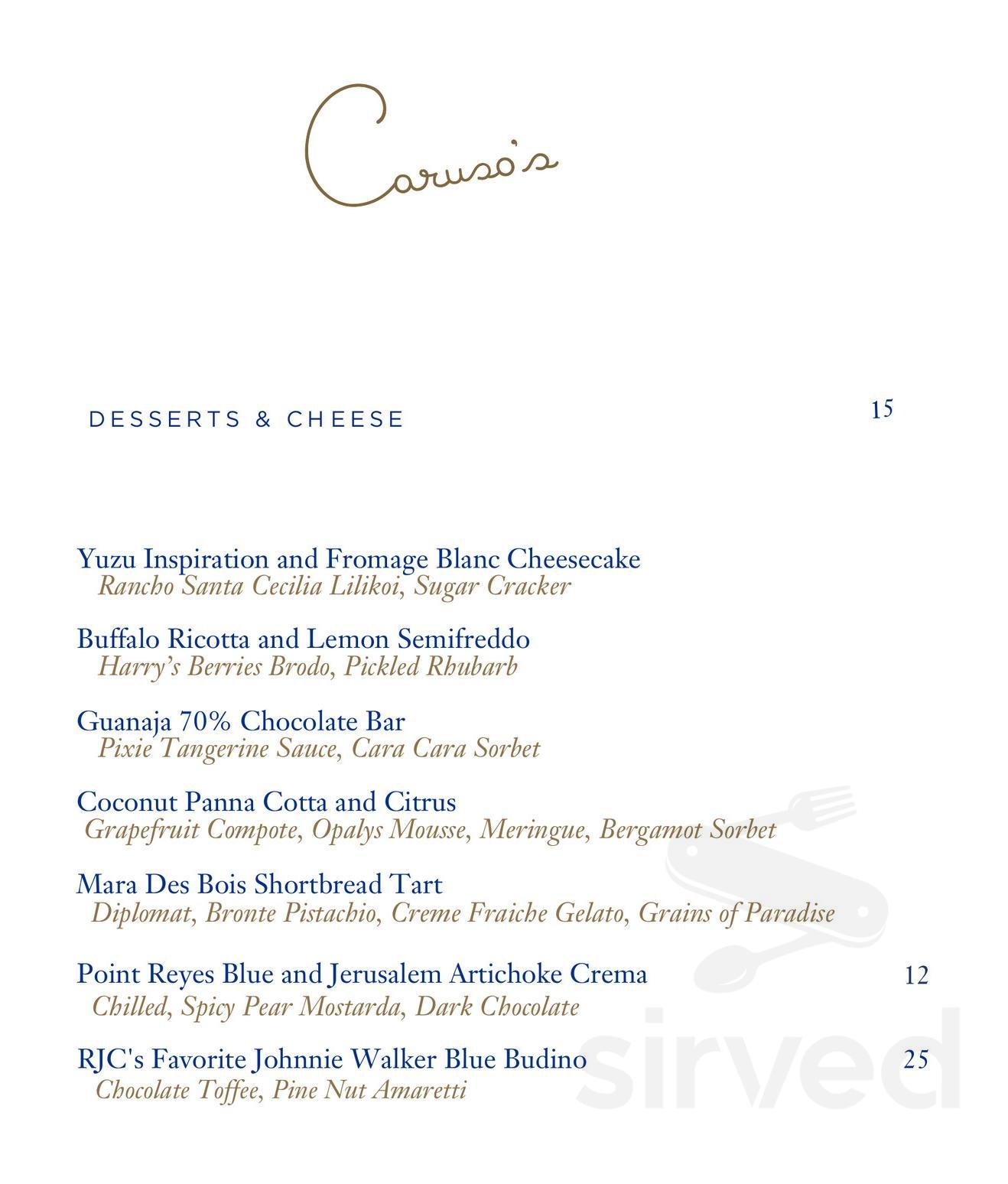 Caruso's menu in Montecito, California, USA