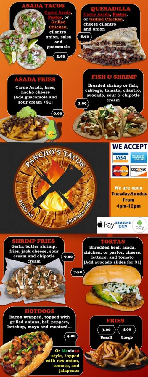 Pancho's Tacos menu in Yuma, Arizona, USA