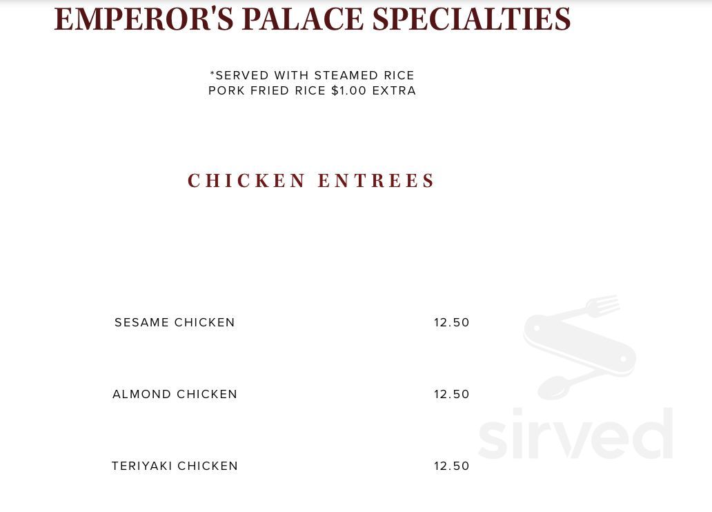 Emperor's Palace Lacey menus in Olympia, Washington, United States