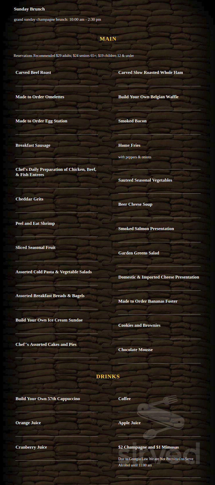 The 57th Fighter Group Restaurant menu in Atlanta, Georgia, USA