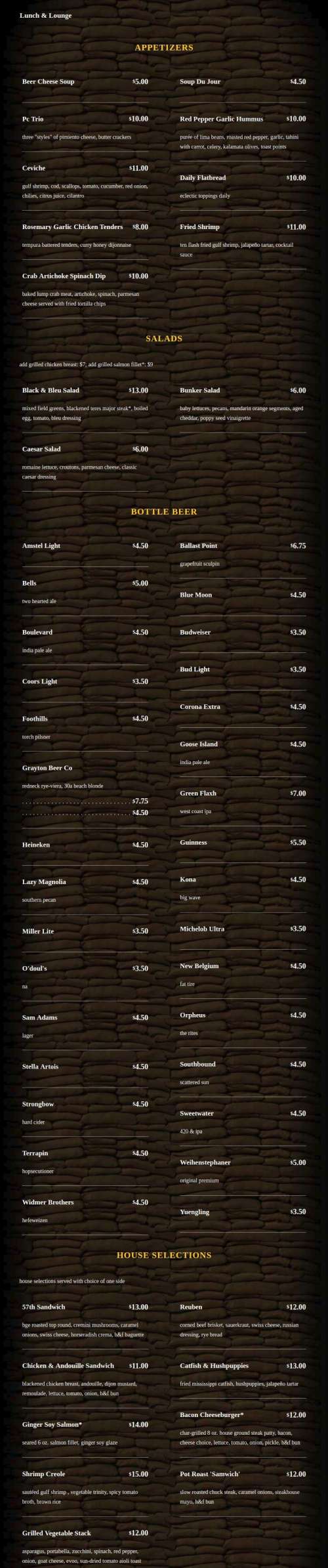 The 57th Fighter Group Restaurant menu in Atlanta, Georgia, USA