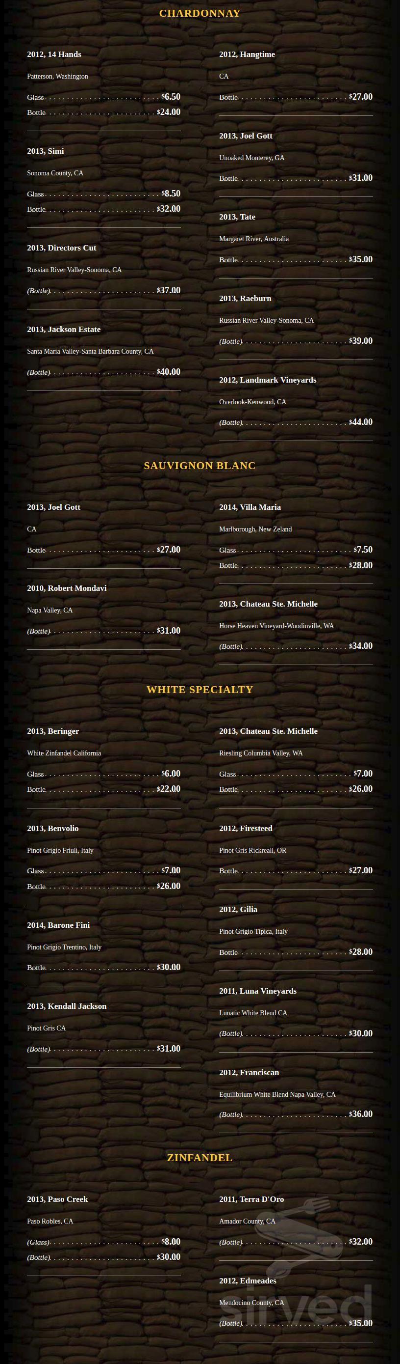 The 57th Fighter Group Restaurant menu in Atlanta, Georgia, USA