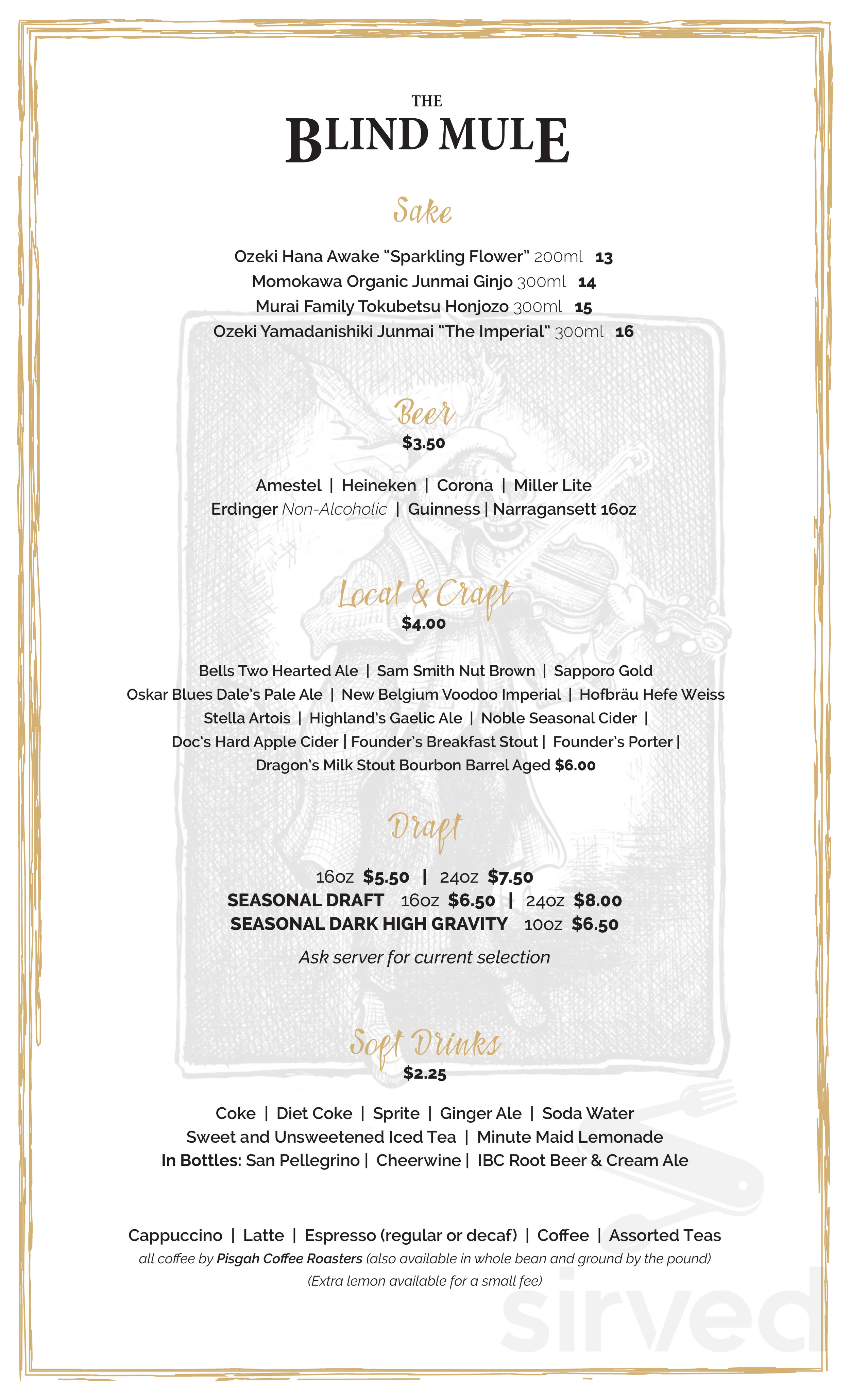 The Blind Mule Brevard menu in Brevard, North Carolina, USA