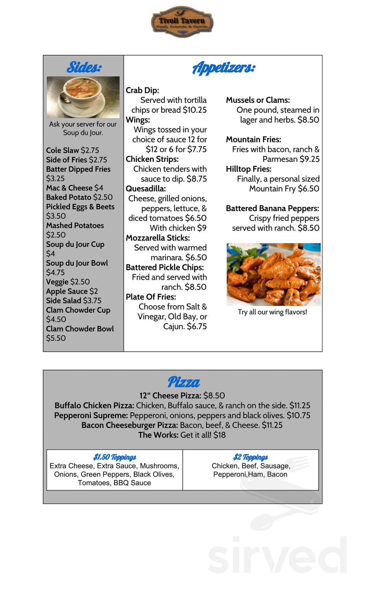 Tivoli Tavern menus in Hughesville, Pennsylvania, United States