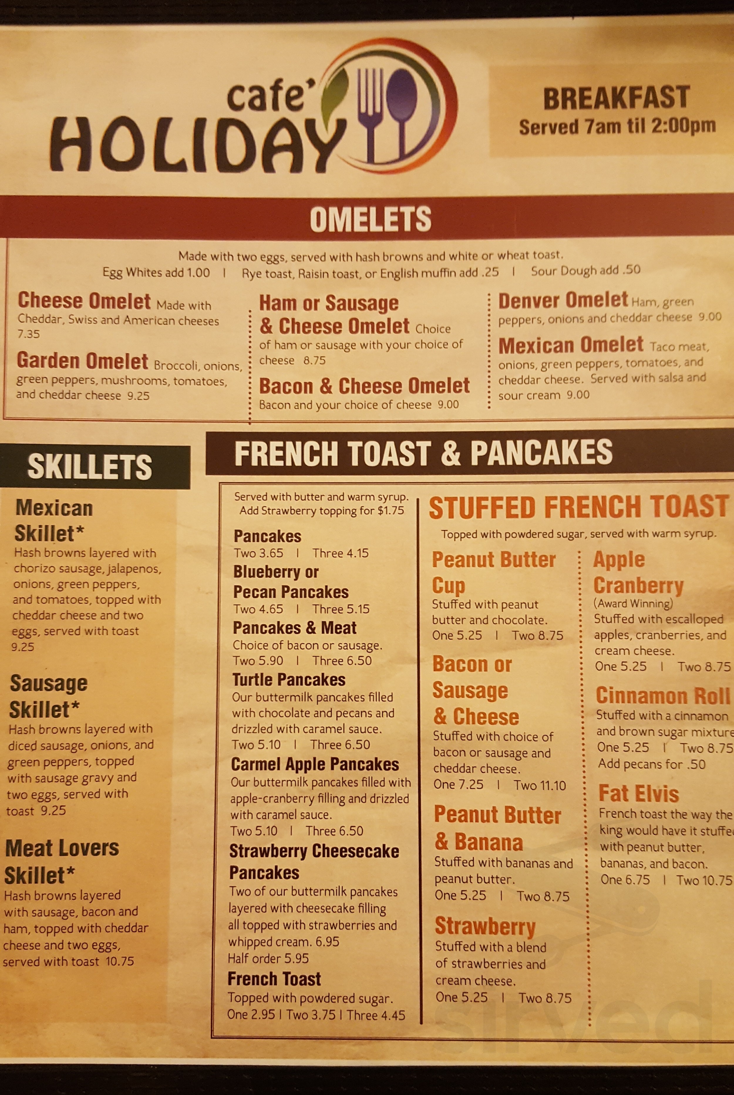 Holiday Cafe menu in Woodruff, Wisconsin, USA