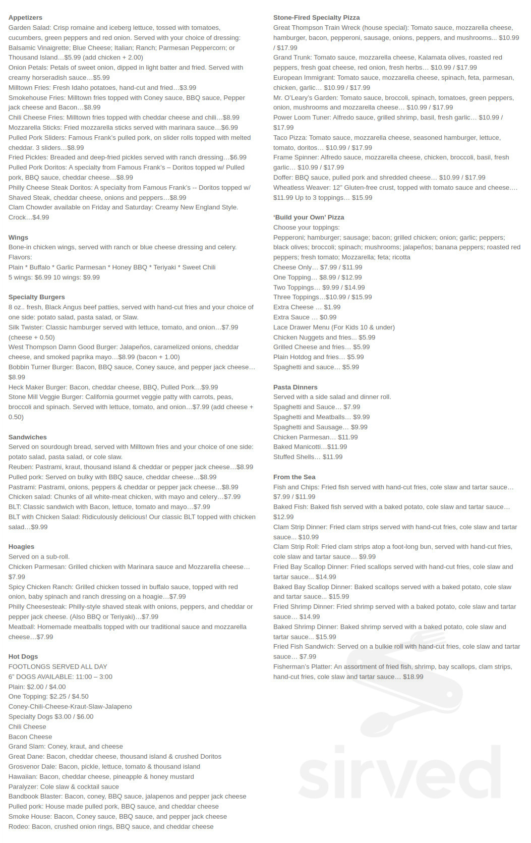 Famous Frank's menu in West Lafayette, Indiana, USA