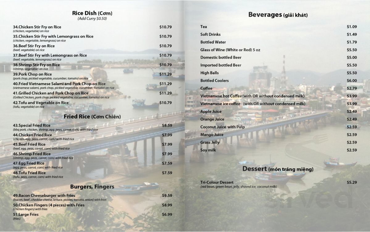 Thap Ba Restaurant Vietnamese menu in Red Deer, Alberta, Canada