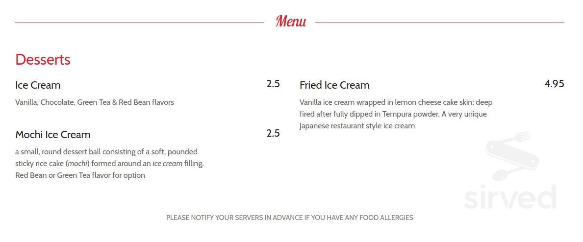 Golden Ginza menu in Kingston, New York, USA