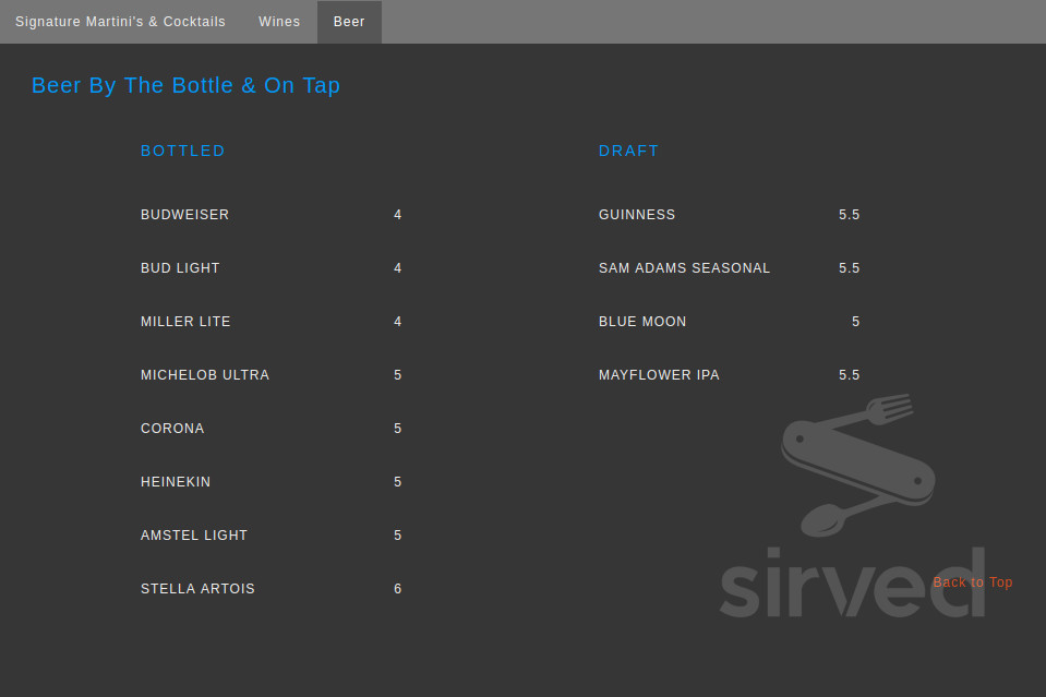 emBargo menu in Hyannis, Massachusetts, USA
