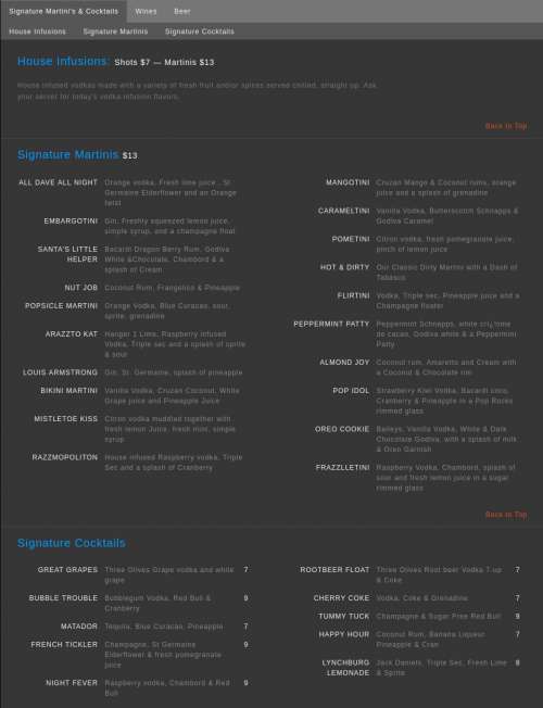 emBargo menu in Hyannis, Massachusetts, USA