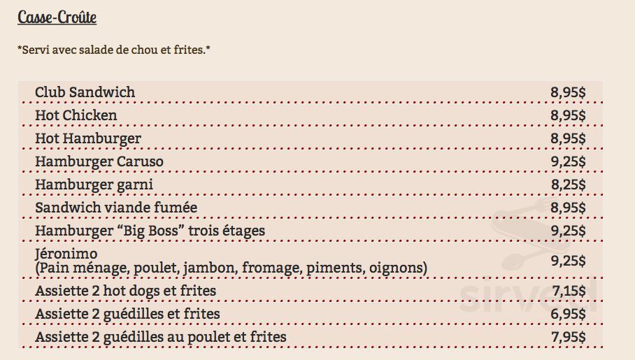 Déli-Délice menus in Drummondville, Quebec, Canada