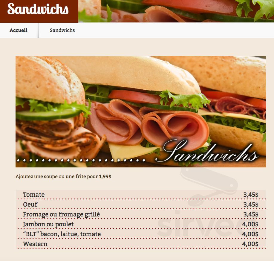 Déli-Délice menus in Drummondville, Quebec, Canada