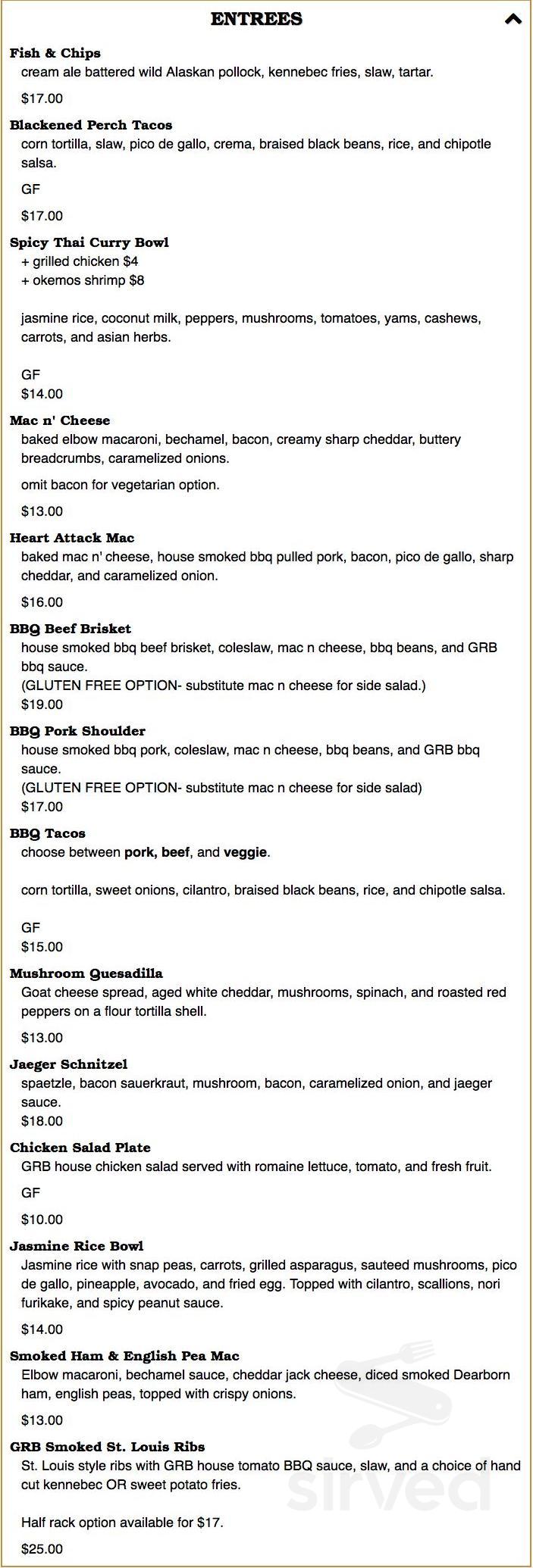Menu - Jackson MI's Grand River Brewery - Jackson | Sirved