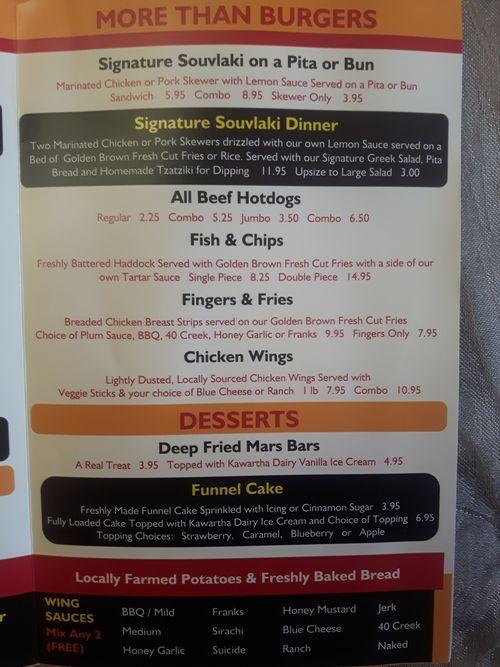 Johnny Burger menu in Innisfil, Ontario, Canada