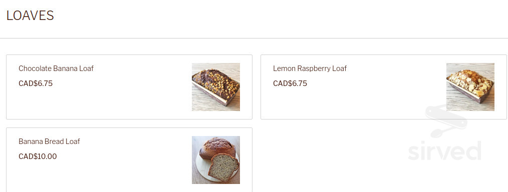 Breka Bakery & Cafe (Fraser) menu in Vancouver, British Columbia, Canada