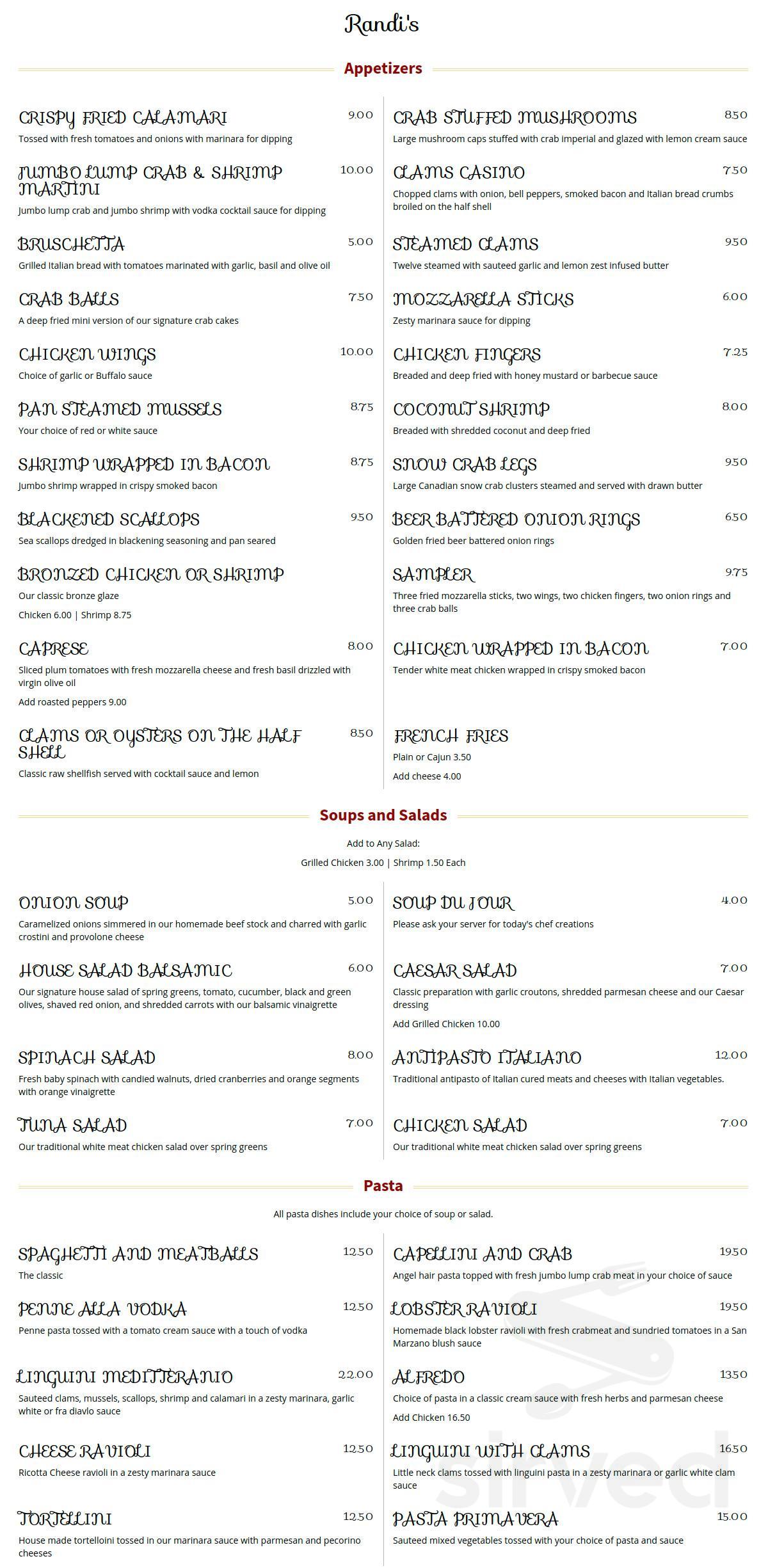 Randi's Restaurant and Bar menu in Philadelphia, Pennsylvania, USA