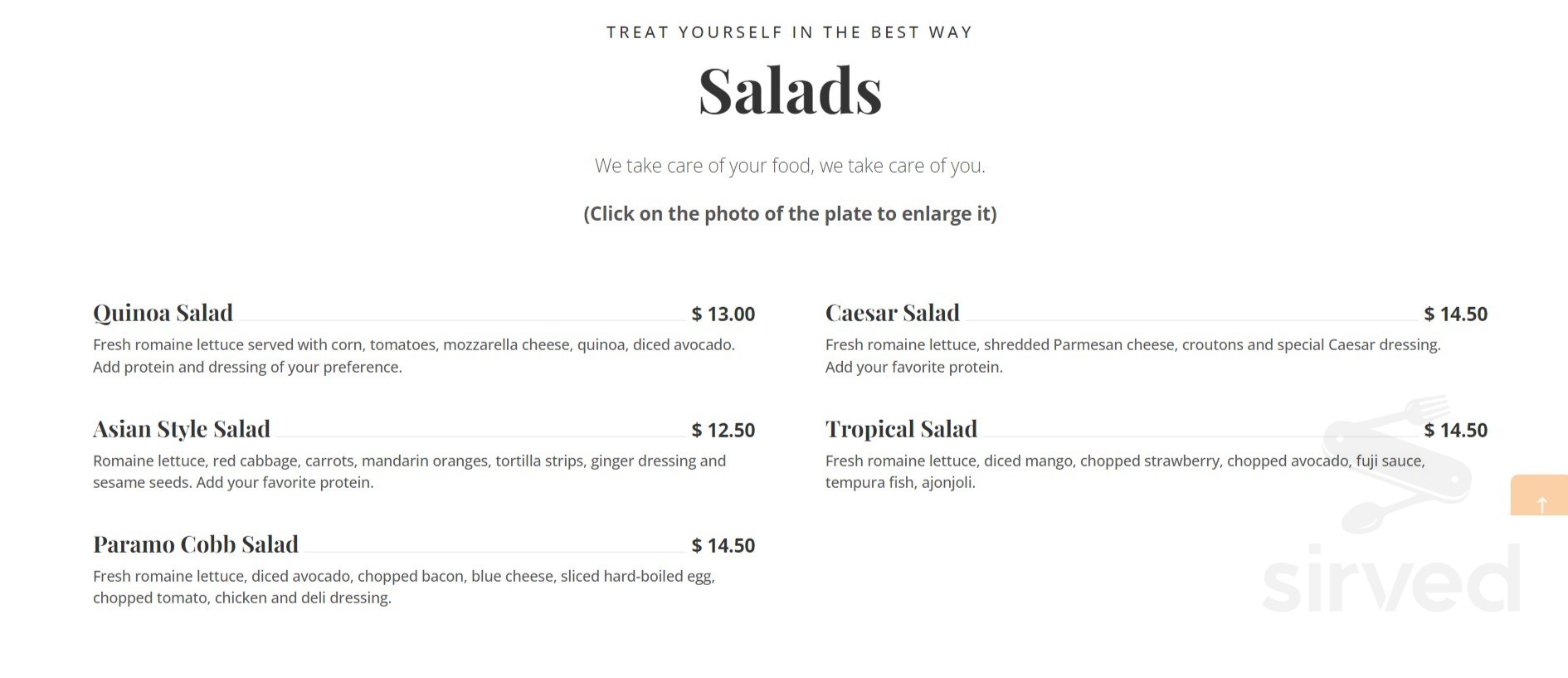 Paramo Café & Restaurant menu in Sarasota, Florida, USA