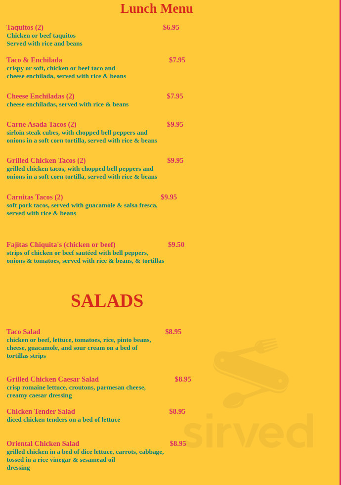 Menu - San Dimas CA's Zendejas Mexican Restaurant | Sirved