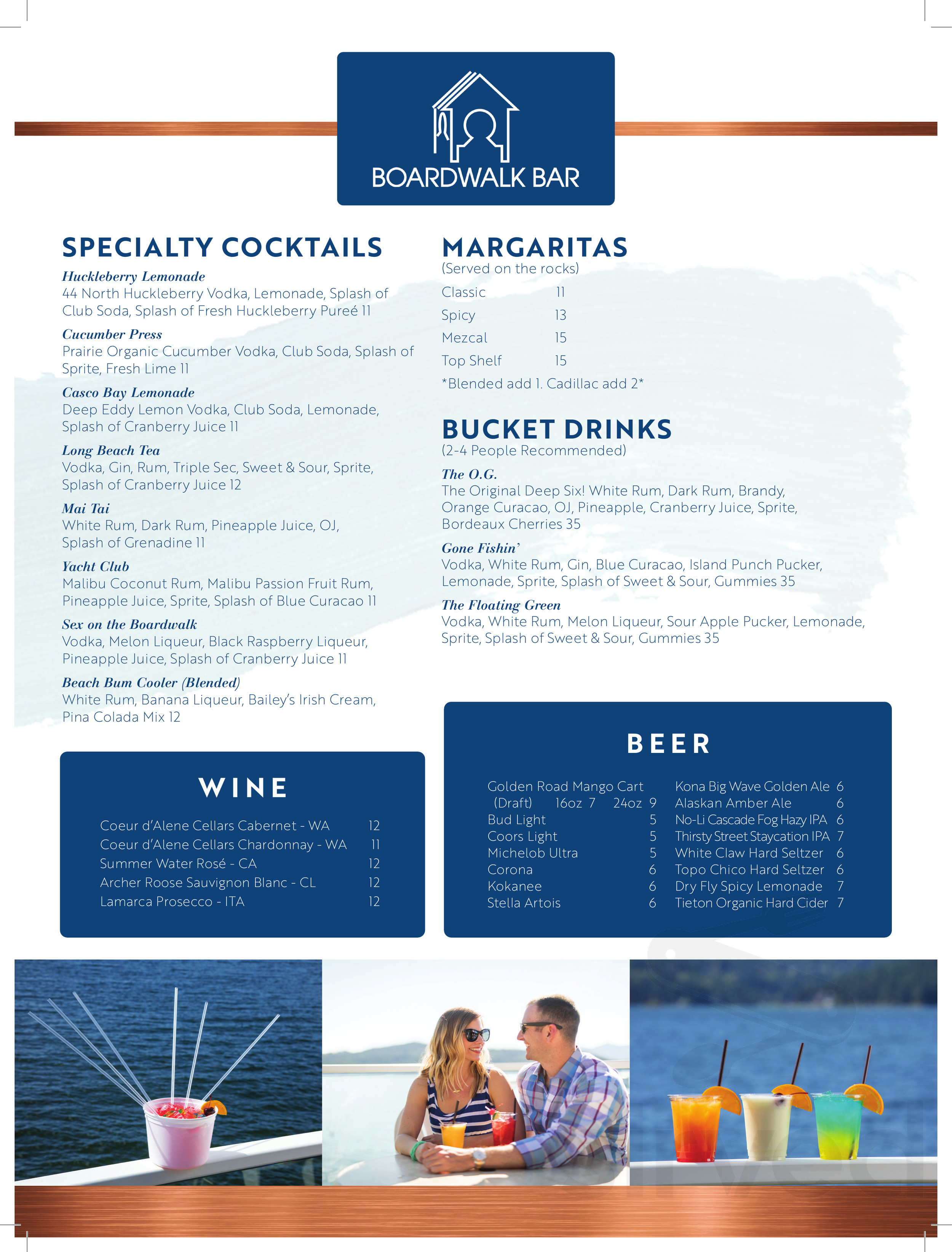Boardwalk Bar menu in Coeur d'Alene, Idaho, USA