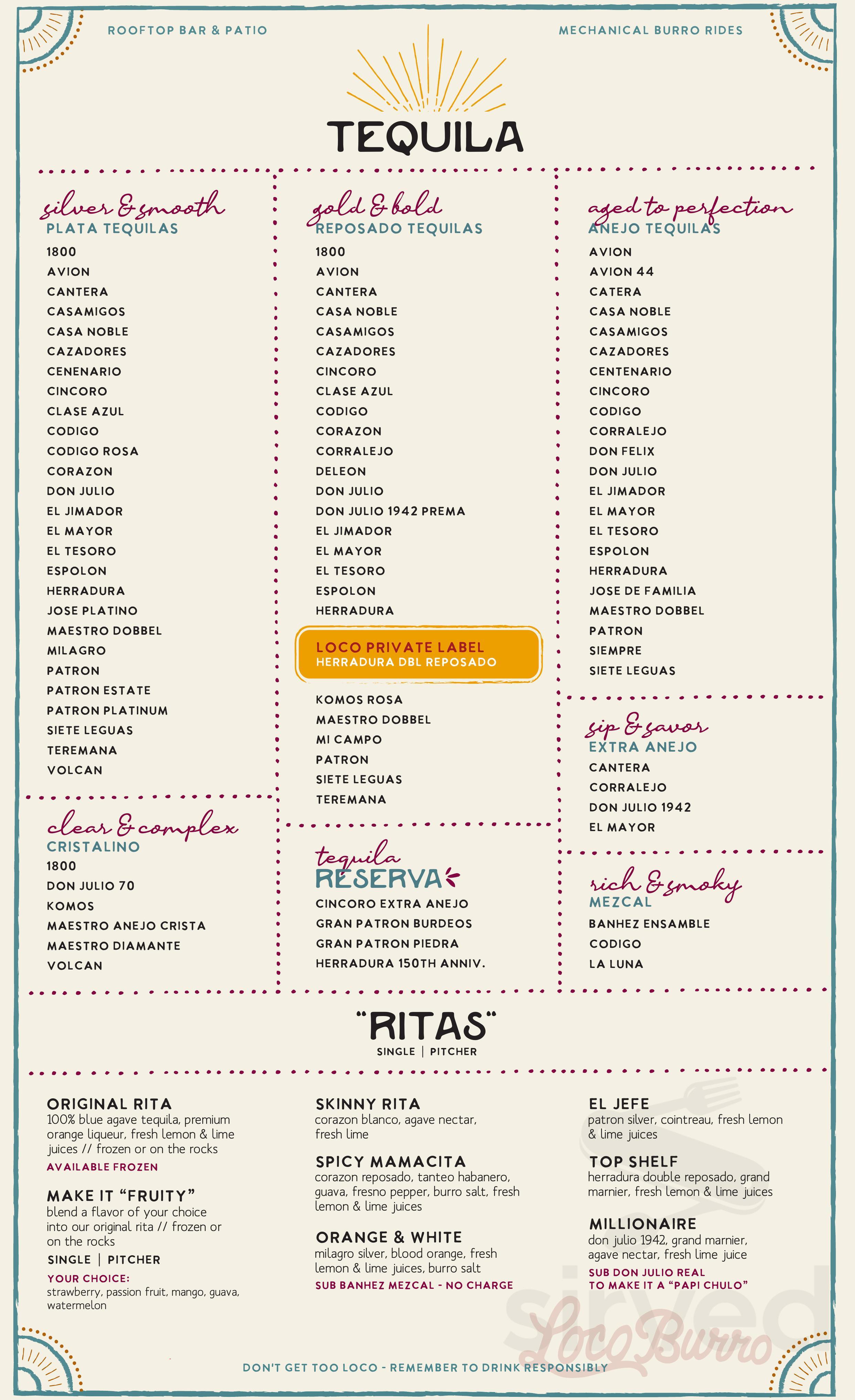 Menu for Loco Burro Fresh Mex Cantina in Gatlinburg, TN | Sirved