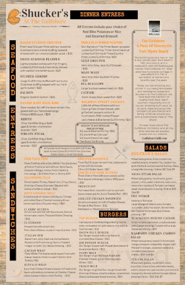 Shucker's at the Gulfshore and The Cottage Bar menu in Fort Myers Beach ...