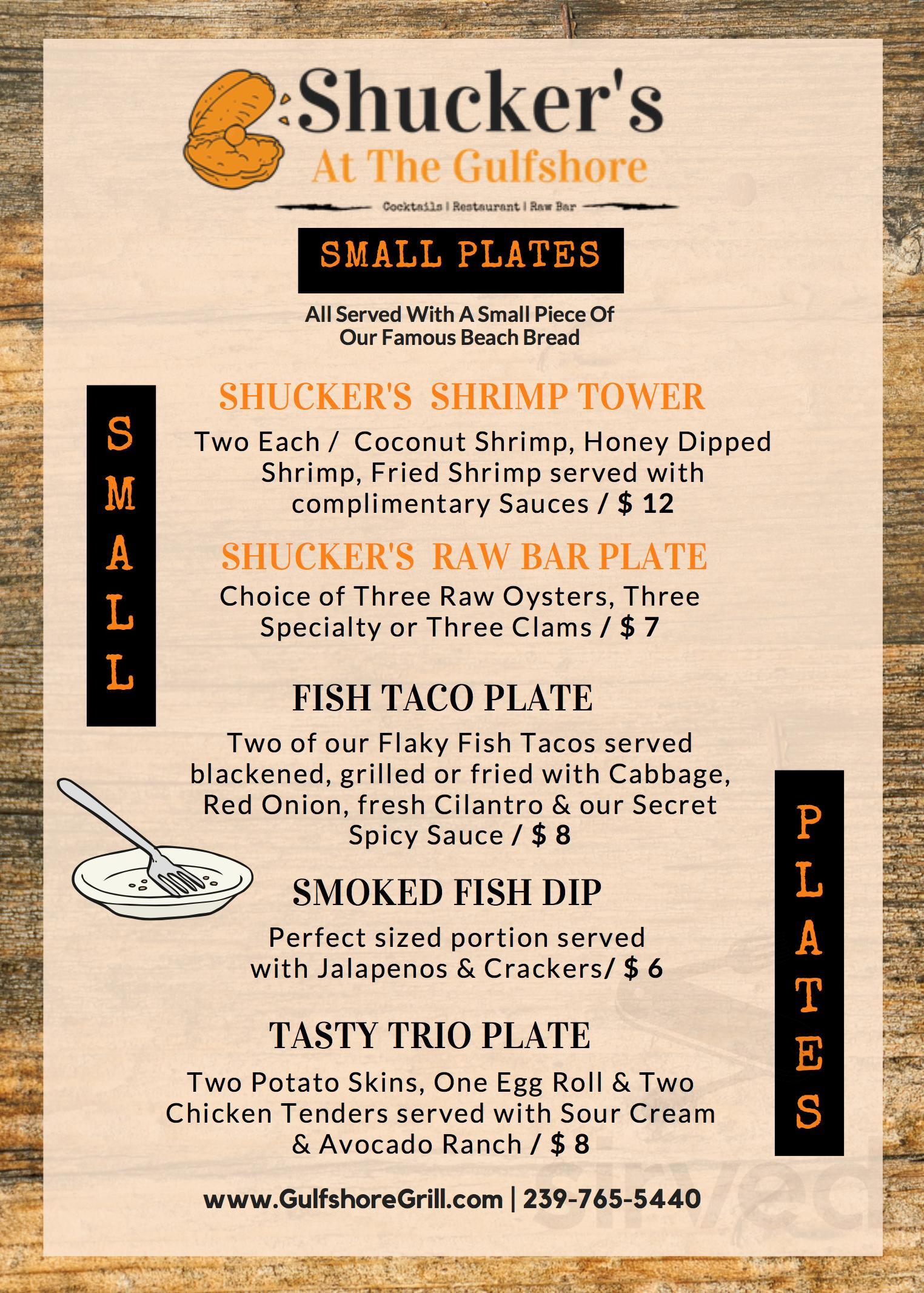 Shucker's at the Gulfshore and The Cottage Bar menu in Fort Myers Beach ...