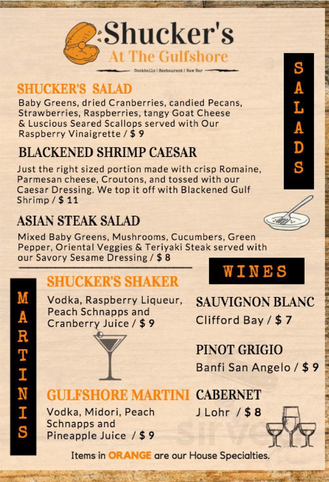Shucker's at the Gulfshore and The Cottage Bar menu in Fort Myers Beach ...