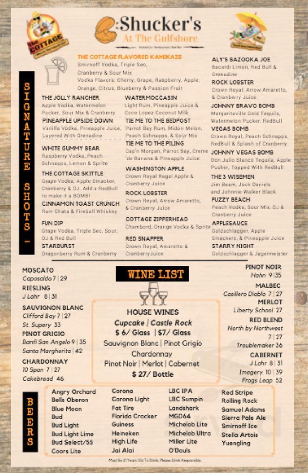 Shucker's at the Gulfshore and The Cottage Bar menus in Fort Myers ...