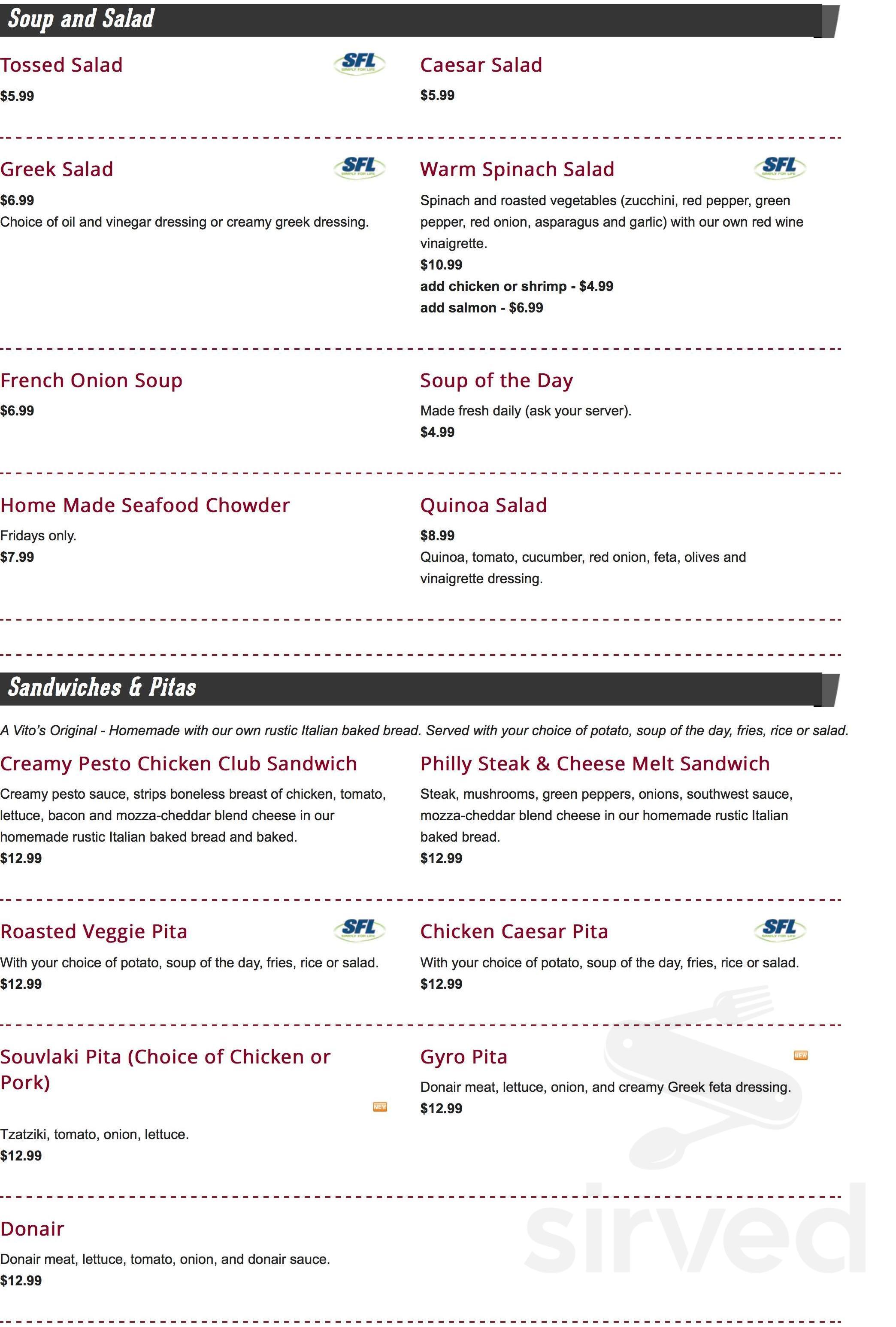 Vito's menus in Rothesay, New Brunswick, Canada