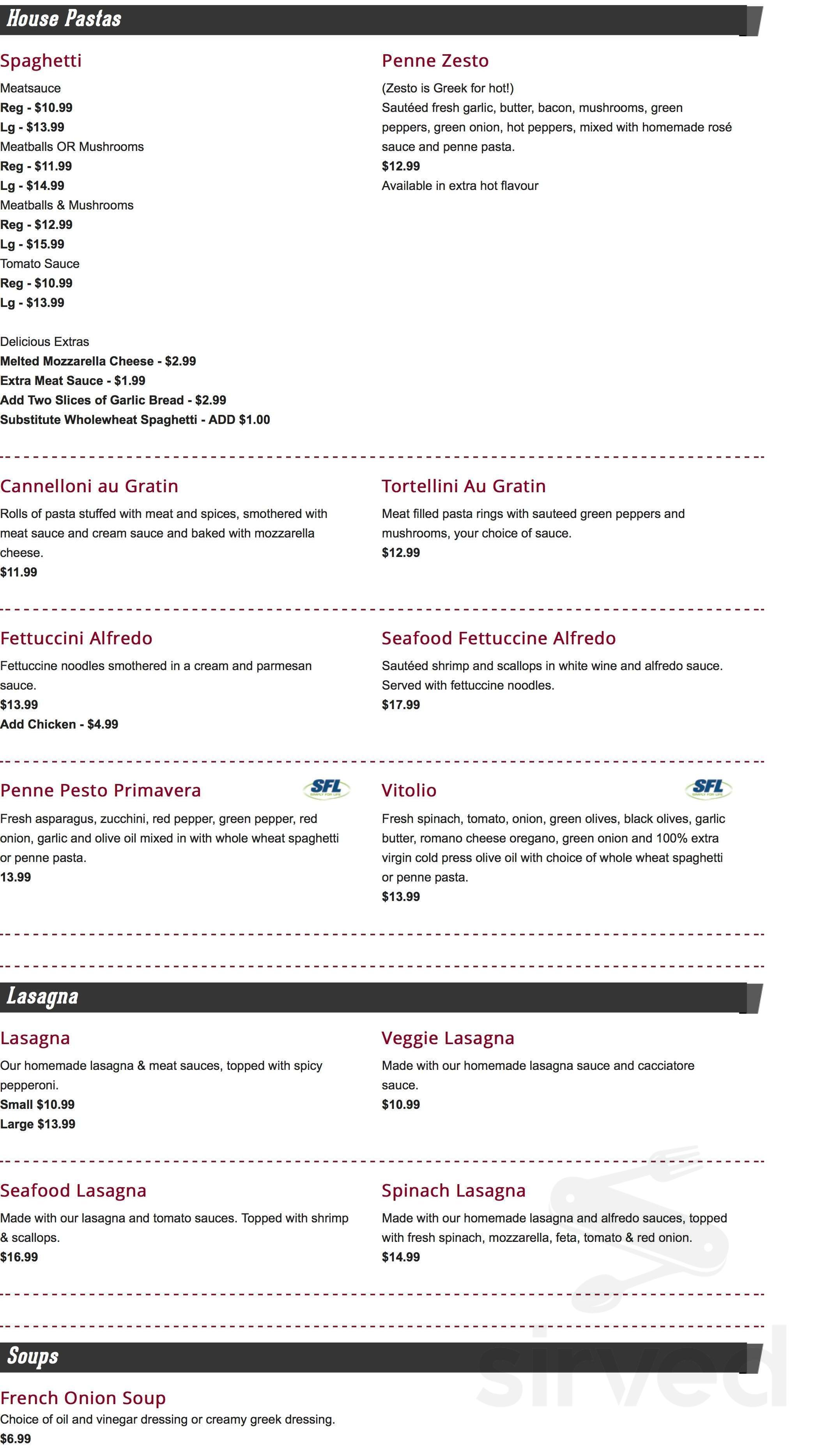 Vito's menu in Rothesay, New Brunswick, Canada