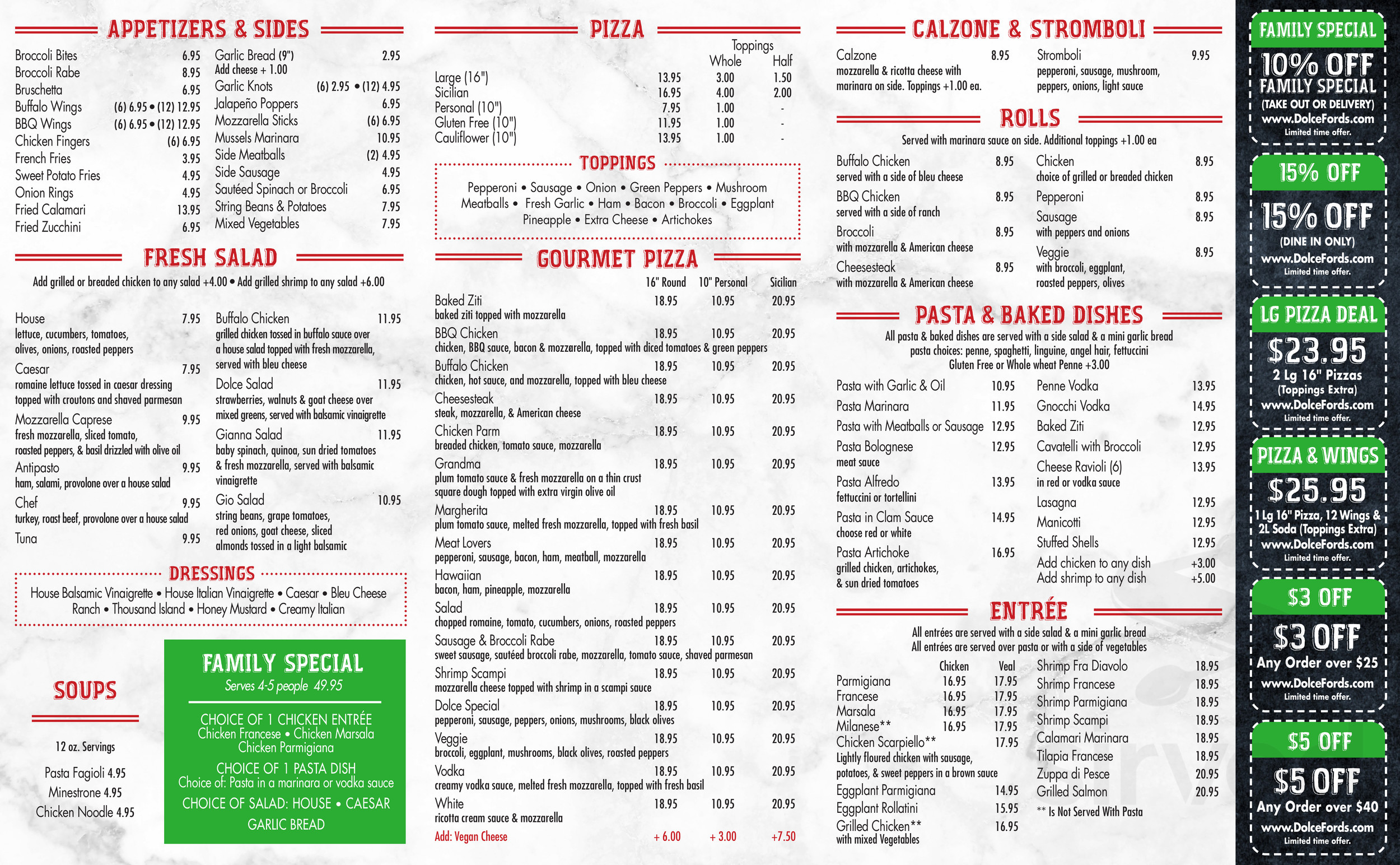 Dolce Pizzeria & Restaurant menu in Fords, New Jersey, USA
