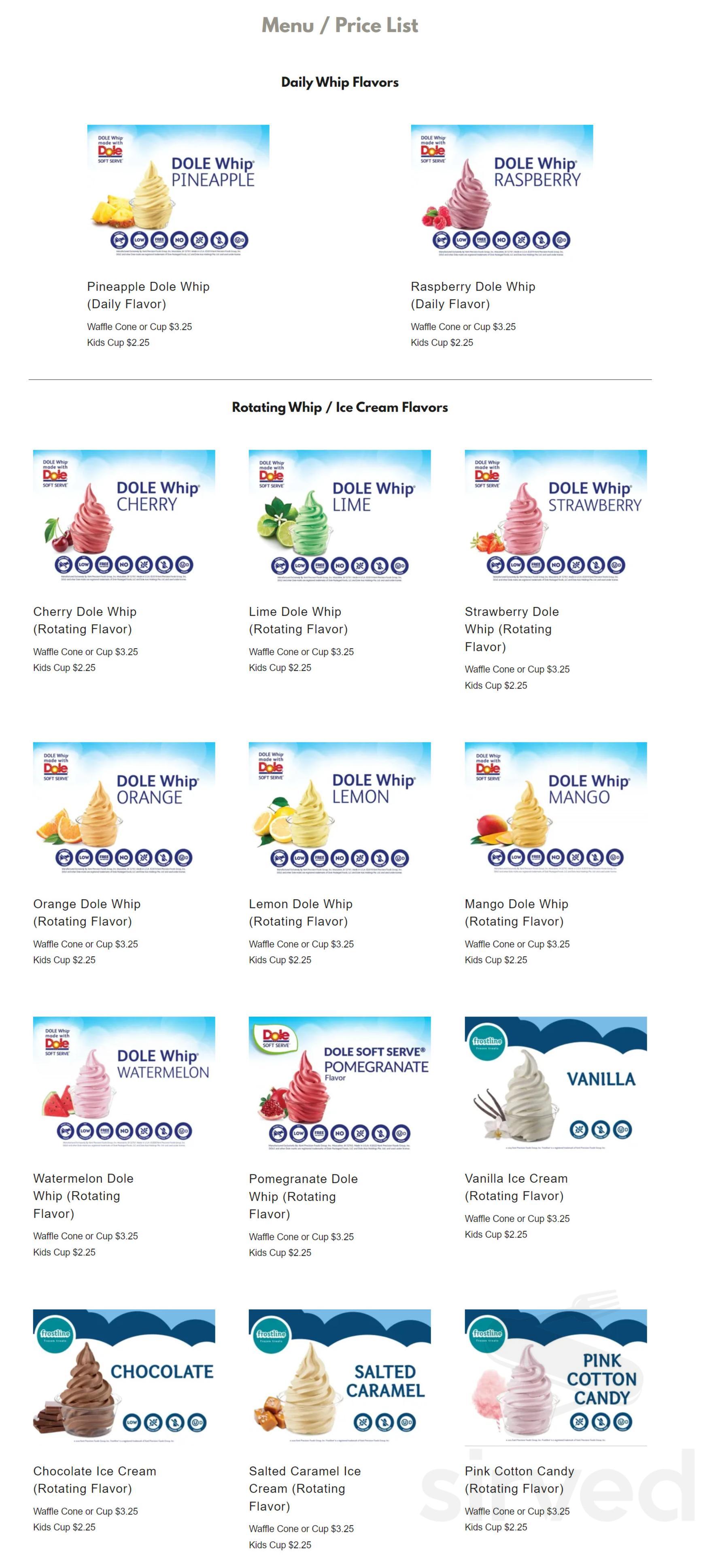 Crazy Willy's Ice Cream menu in Bella Vista, Arkansas, USA