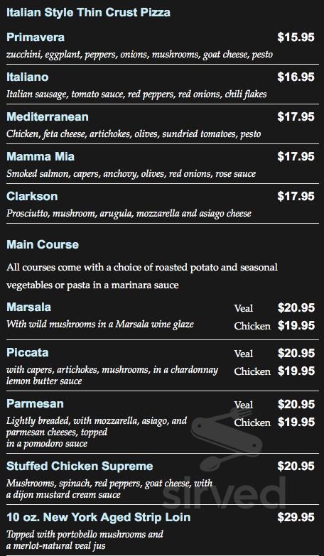 Menu for Clarkson Mediterranean Bistro in Mississauga, ON | Sirved