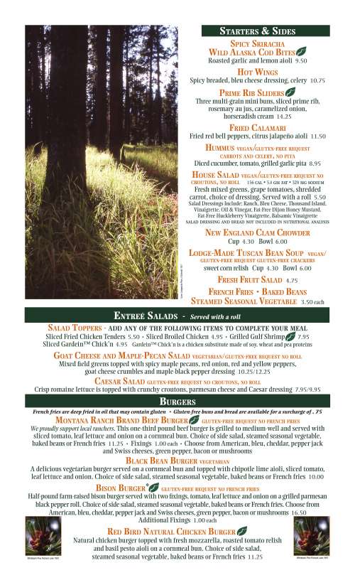 Grant Village Dining Room menu in Yellowstone National Park, Wyoming, USA