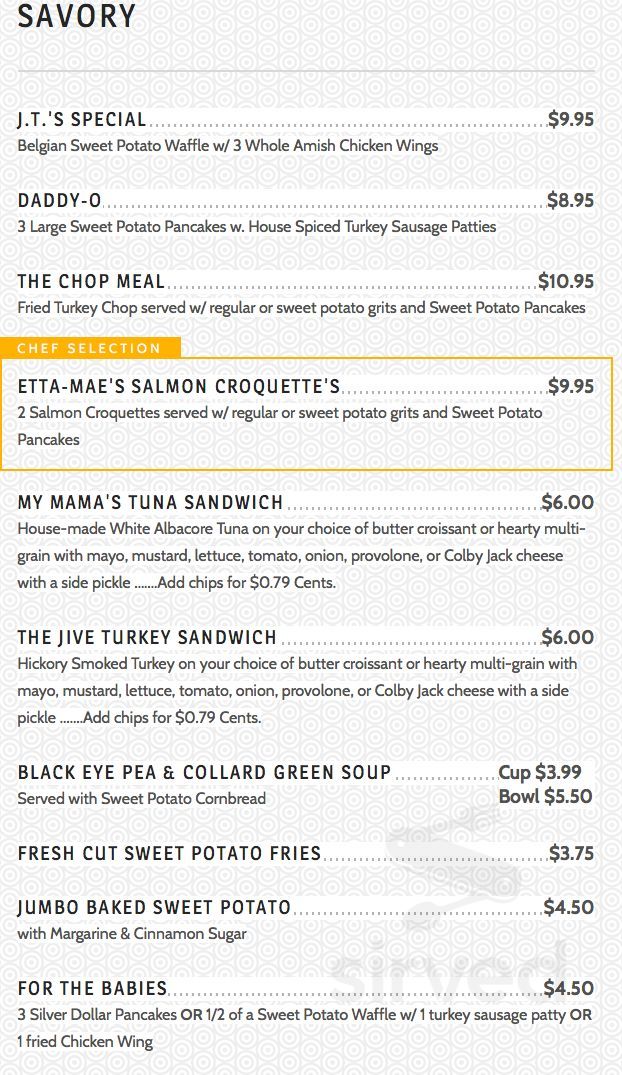 Sweet Potato Sensations menu in Detroit, Michigan, USA